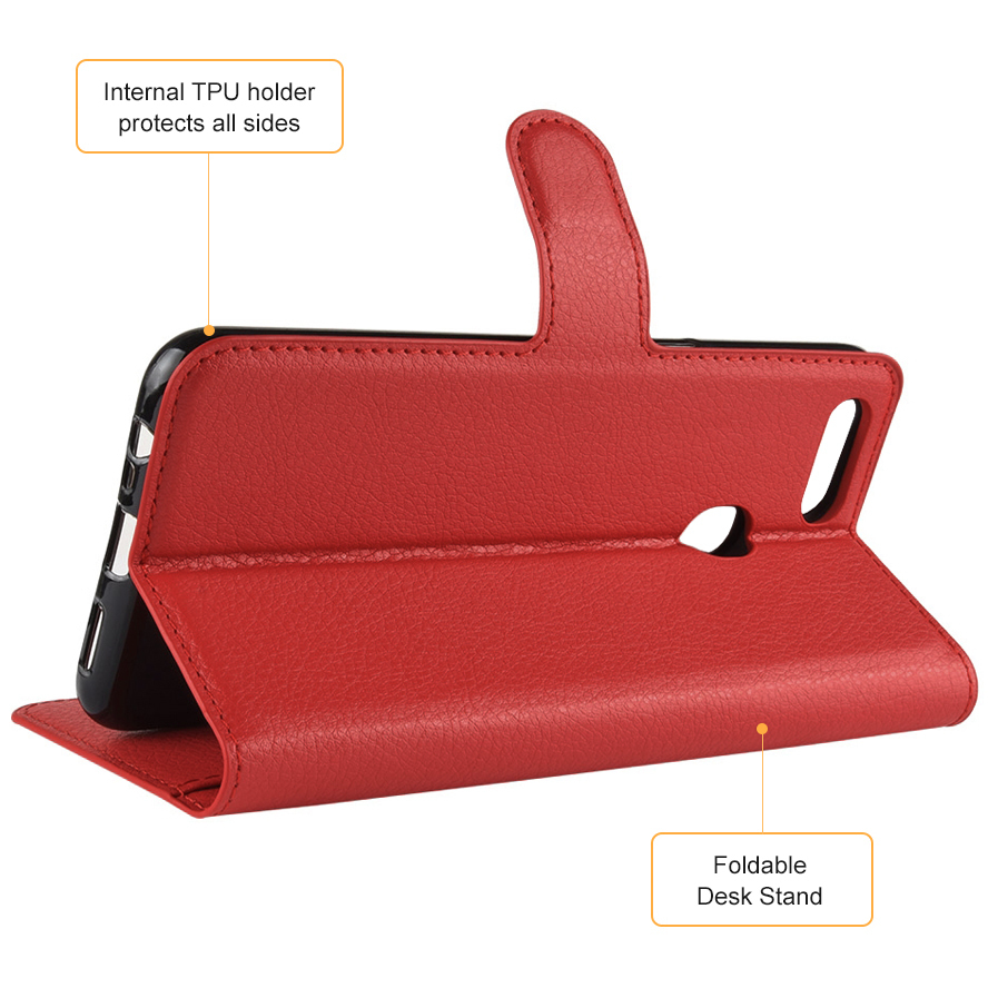 Leather Wallet Case for Oppo AX7 (Red)